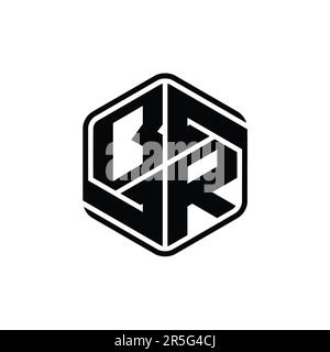BR Letter Logo monogram hexagon shape with ornament abstract isolated ...