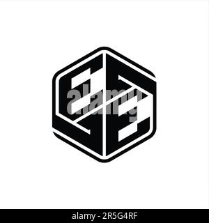 EE Letter Logo monogram hexagon emblem shape with stripes outline style ...