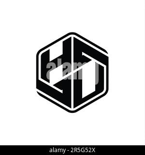 HU Letter Logo monogram hexagon shape with ornament abstract isolated outline design template ...