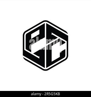 PC Letter Logo monogram hexagon shape with connect outline style design ...