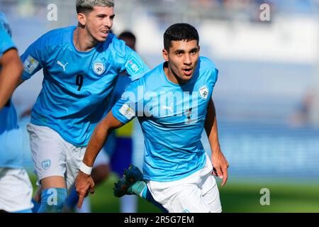 Israel's Anan Khalaili celebrates after scoring his side's first goal ...