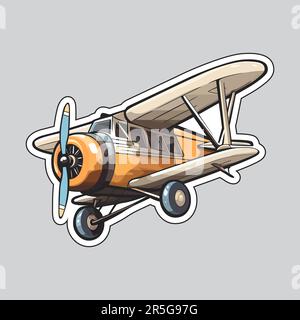 Cartoon airplane sticker. Cute flying plane isolated. Vector ...