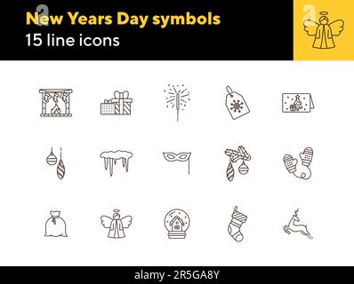 New Years Day symbols thin line icon collection Stock Vector Image ...