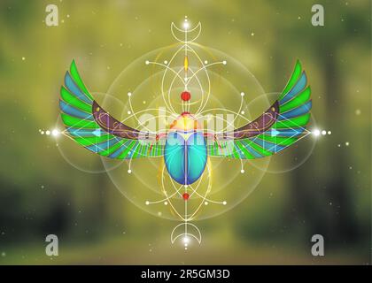 Sacred geometry, Scarab beetle on Flower of life, Mystical drawing of ...