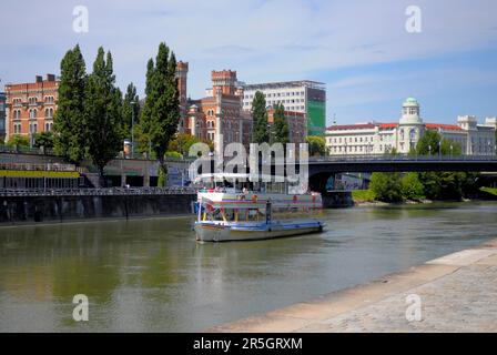 Austria, Vienna, Danube tributary, Augarten Bridge, river cruise, ship ...