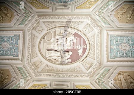 Vatican Museums, Rome, Italy: example of painting restoration technique ...