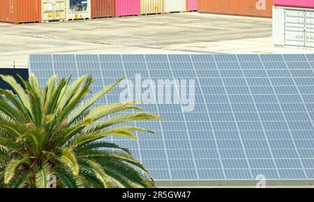 Solar Panels in Industrial Shipping Port Stock Photo - Alamy