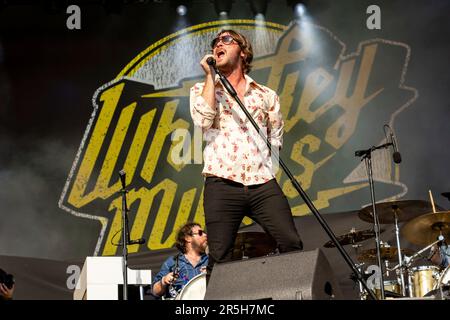 Cody Cannon of Whiskey Myers performs at Railbird Music Festival on ...