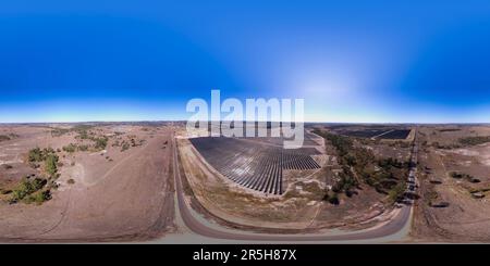 360° view of Aerial 360 panorama of the solar farm that charges ...