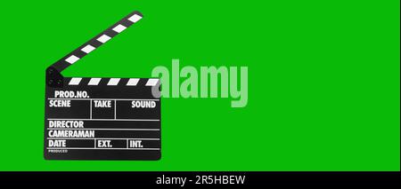 Clapper board on chroma key background, top view. Banner design Stock ...