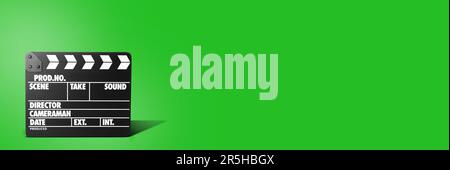 Clapper board on chroma key background, top view. Banner design Stock ...