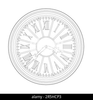 Outline of vintage clock from black lines isolated on white background ...