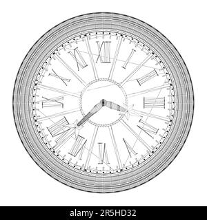 Outline of vintage clock from black lines isolated on white background ...