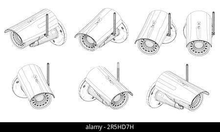 Set with contours of a video surveillance camera in different positions ...