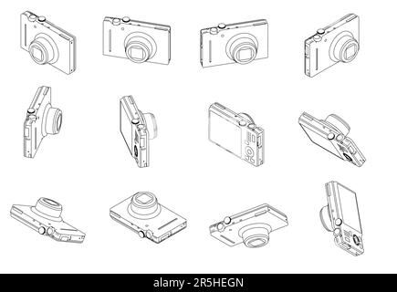 Set with the contours of the camera in different positions from black ...