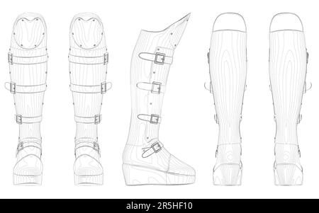 Set with contours of high boots with clasps from black lines isolated ...