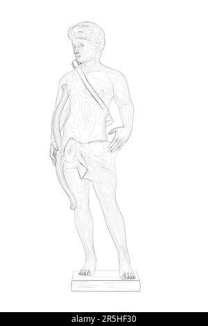 The contour of the sculpture of a male archer from black lines isolated ...