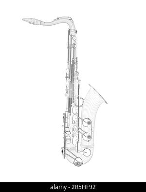 Saxophone outline from black lines isolated on white background ...