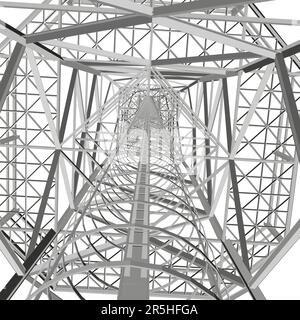 Polygonal model of a high communication tower isolated on a white ...