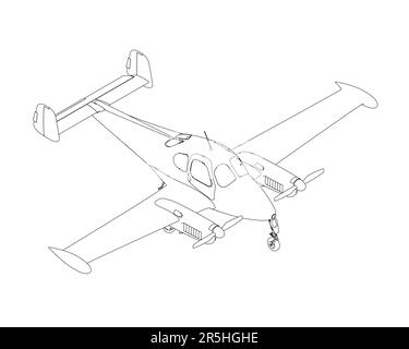 Outline of an airplane with a propeller from black lines isolated on a ...