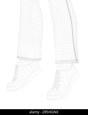 Wireframe of human leg in sneakers and pants from black lines isolated ...