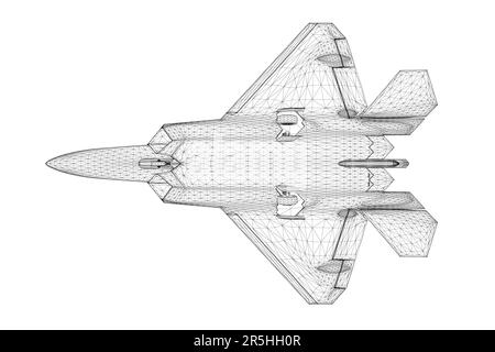 Combat fighter jet wireframe from black lines isolated on white ...