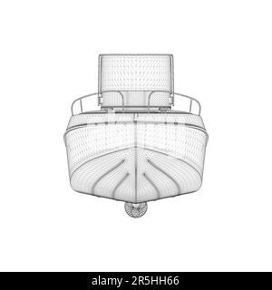 Motor boat wireframe from black lines isolated on white background. Back view. 3D. Vector ...