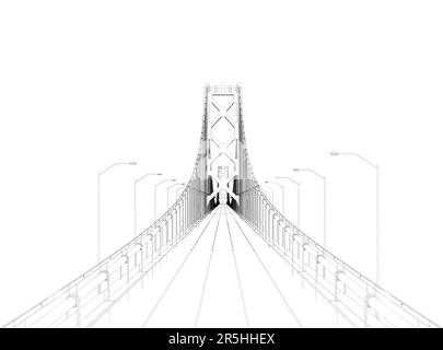 Outline of a large detailed bridge with lanterns. Side view. 3D. Vector ...
