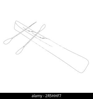 Outline of a canoe with oars from black lines isolated on a white background. Vector ...