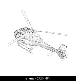 Helicopter wireframe from black lines isolated on white background ...
