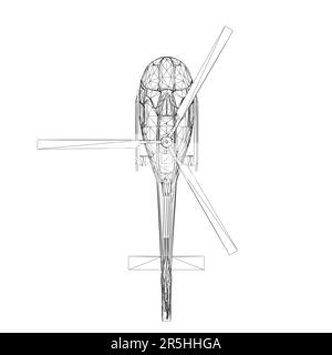 Helicopter wireframe from black lines isolated on white background ...