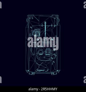 Battle tank wireframe from blue lines isolated on dark background ...