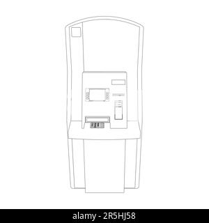 Outline of an ATM from black lines isolated on a white background. Isometric view. Vector ...