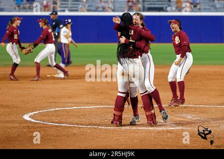 Florida State pitcher Kathryn Sandercock, right, celebrates after a win ...