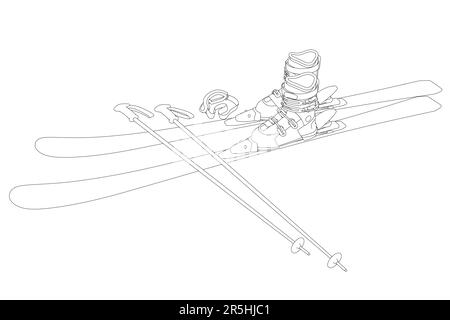 Alpine skiing contour with boots and ski poles from black lines ...