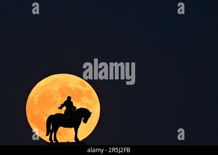 Moonrise behind the equestrian statue of Jan Zizka at Vitkov in the ...