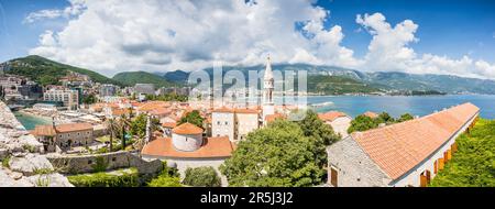 A multi image panorama of the Budva Old Town and the Sveti Nikola ...
