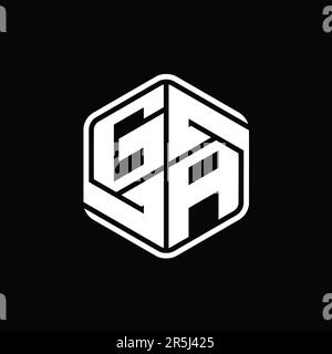 GA Letter Logo monogram hexagon shape with connect outline style design ...