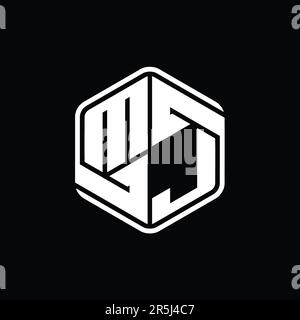 MJ Letter Logo monogram hexagon shape with ornament abstract isolated outline design template ...