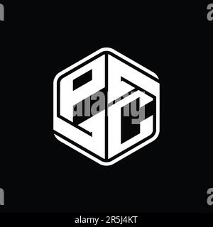 PC Letter Logo monogram hexagon shape with connect outline style design ...