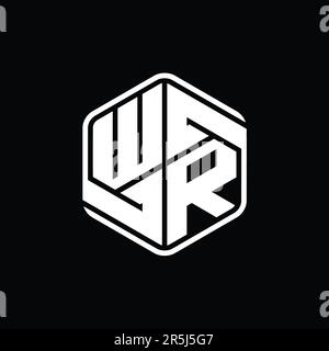 WR Letter Logo monogram hexagon shape with ornament abstract isolated outline design template ...