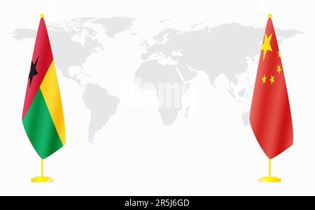 China and Guinea flags for official meeting against background of world ...