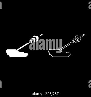 Self-propelled howitzer artillery system archer shoots projectile shell set icon grey black ...