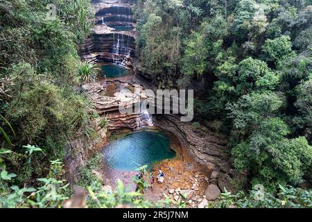 Spectacular Wei Sawdong waterfalls in morning light in the middle of ...