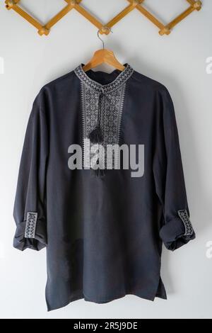 Ukrainian Vyshyvanka Men Embroidered Shirt Blue Geometric Ornaments ...