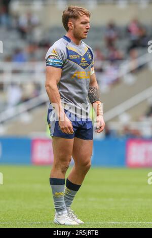 Jack Croft #38 of Wakefield Trinity leaves the field on a stretcher ...
