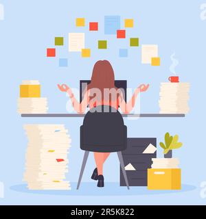 Paperwork in mess, bureaucracy and work overload vector illustration ...