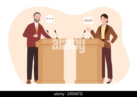 Political debates between two politicians and leaders at podiums vector ...