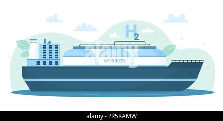 Green hydrogen ship vector illustration. Cartoon transport boat with H2 ...