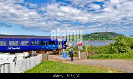 Inverness Scotland a blue ScotRail train crossing the Clachnaharry ...